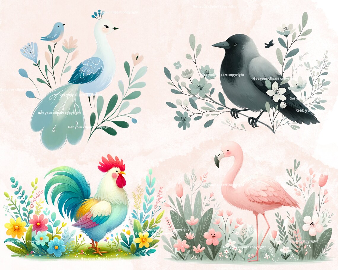 Lovely Birds Clipart Bundle, Spring Clipart, Cardinal Bird, Flamingo ...
