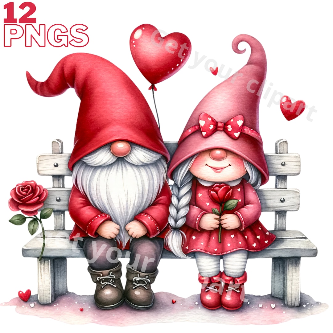 Valentines Gnome Couple Clipart Bundle, Valentines Clipart, Valentines ...
