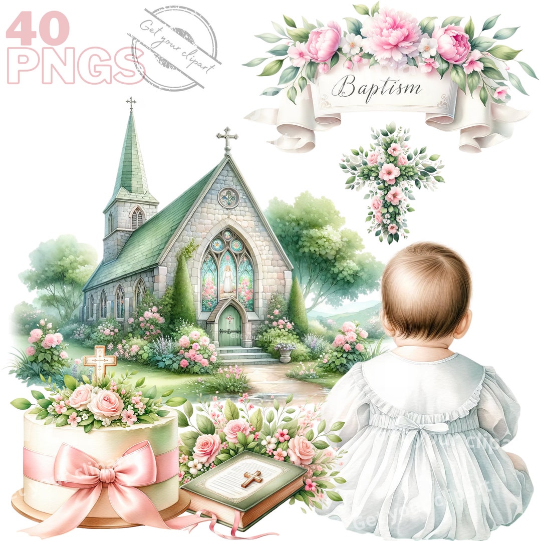 Baby Girl Baptism Cliparts Bundle, Baptism Png Files, Pink Baptism Png ...