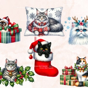 Cat Clipart Bundle, Christmas Cat Png, Christmas Png Bundle, Set of 12 ...