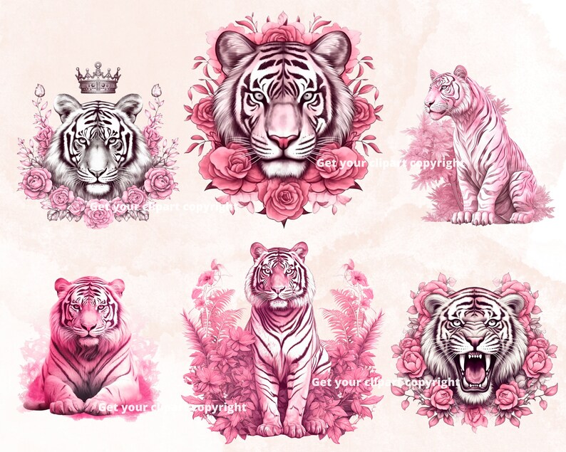 Pink Tiger Png Graphics Tiger Png Designs Tiger Clipart - Etsy