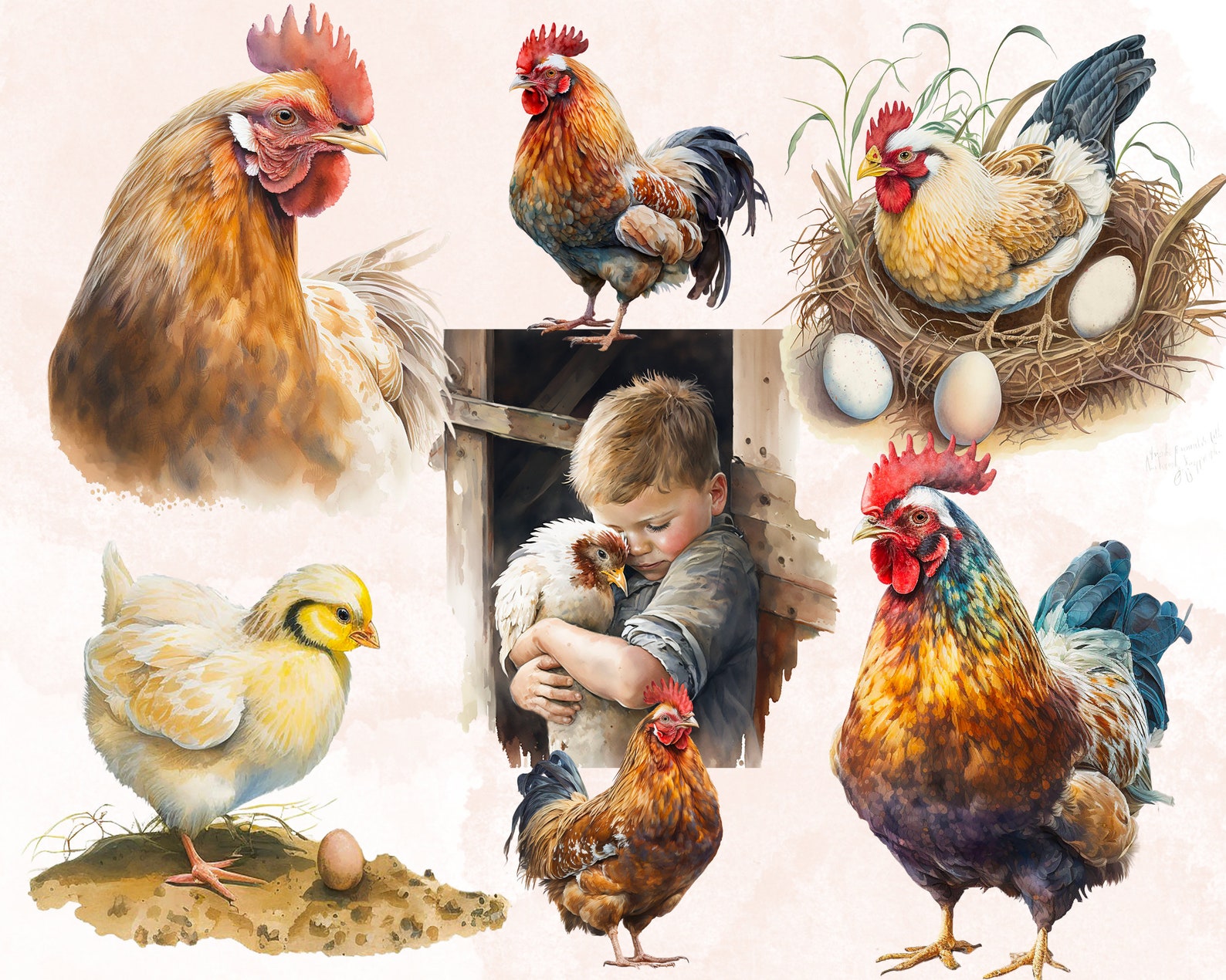 Chicken Png Files, Watercolor Chicken Clipart, Watercolor Rooster ...