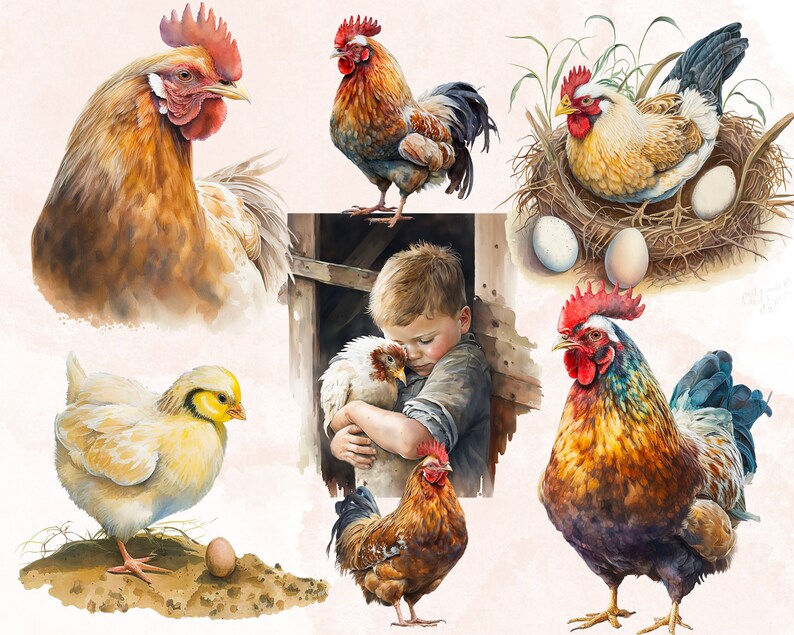 Chicken Png Files Watercolor Chicken Clipart Watercolor - Etsy