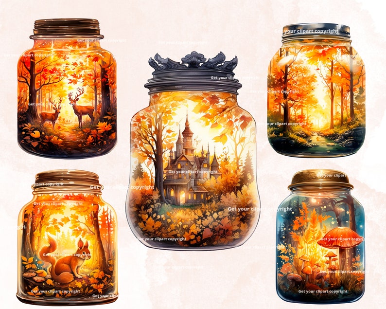 Autumn Jar Clipart Bundle, Mason Jar Png Graphics, Fall Designs, Fall ...