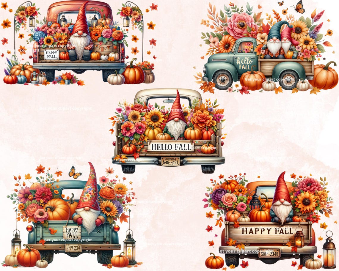 Fall Truck and Gnomes Png Graphics, Happy Fall Png, Farm Truck Png ...