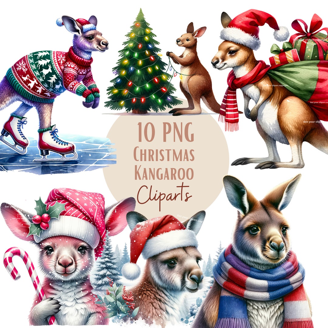 Christmas Kangaroo Clipart Bundle, Australia Graphics, Kangaroo Clip ...