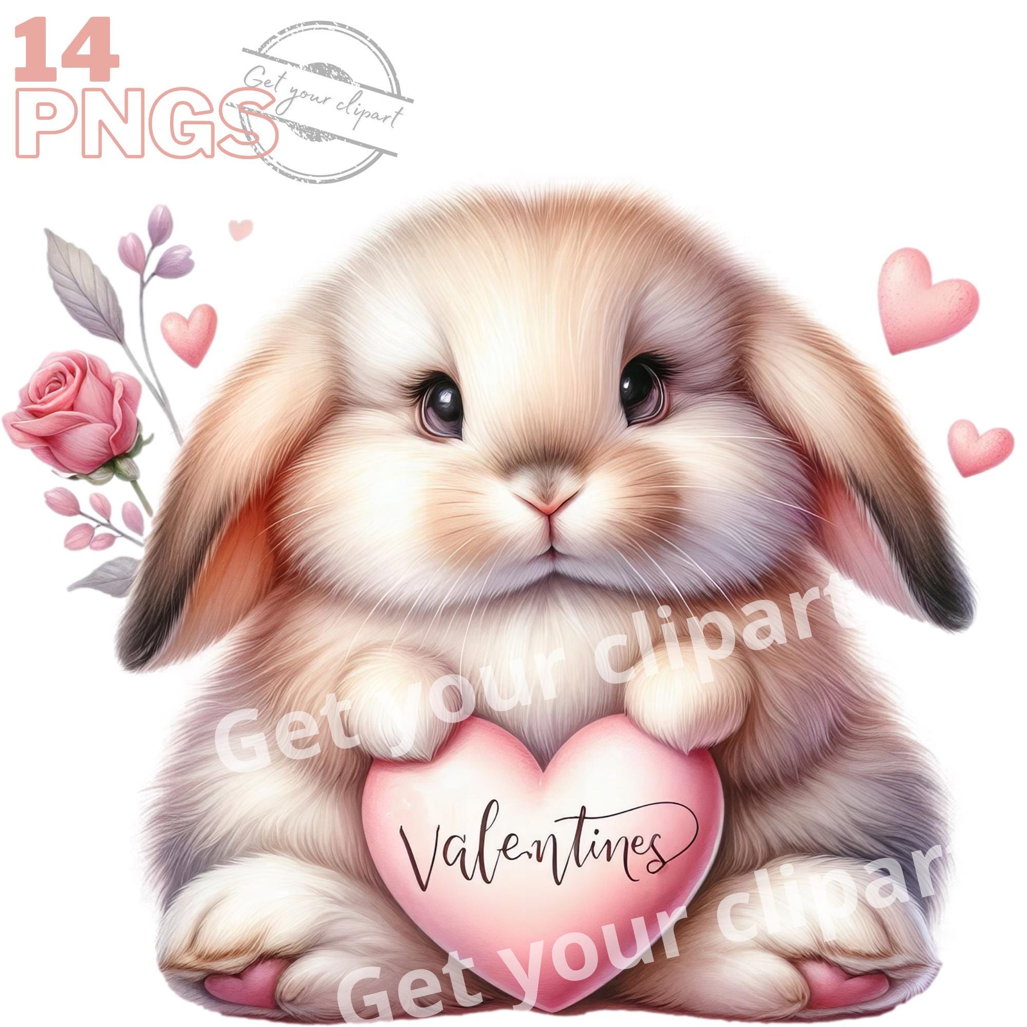 Valentines Bunny Clipart Bundle, Valentines Clipart, Valentines Png ...