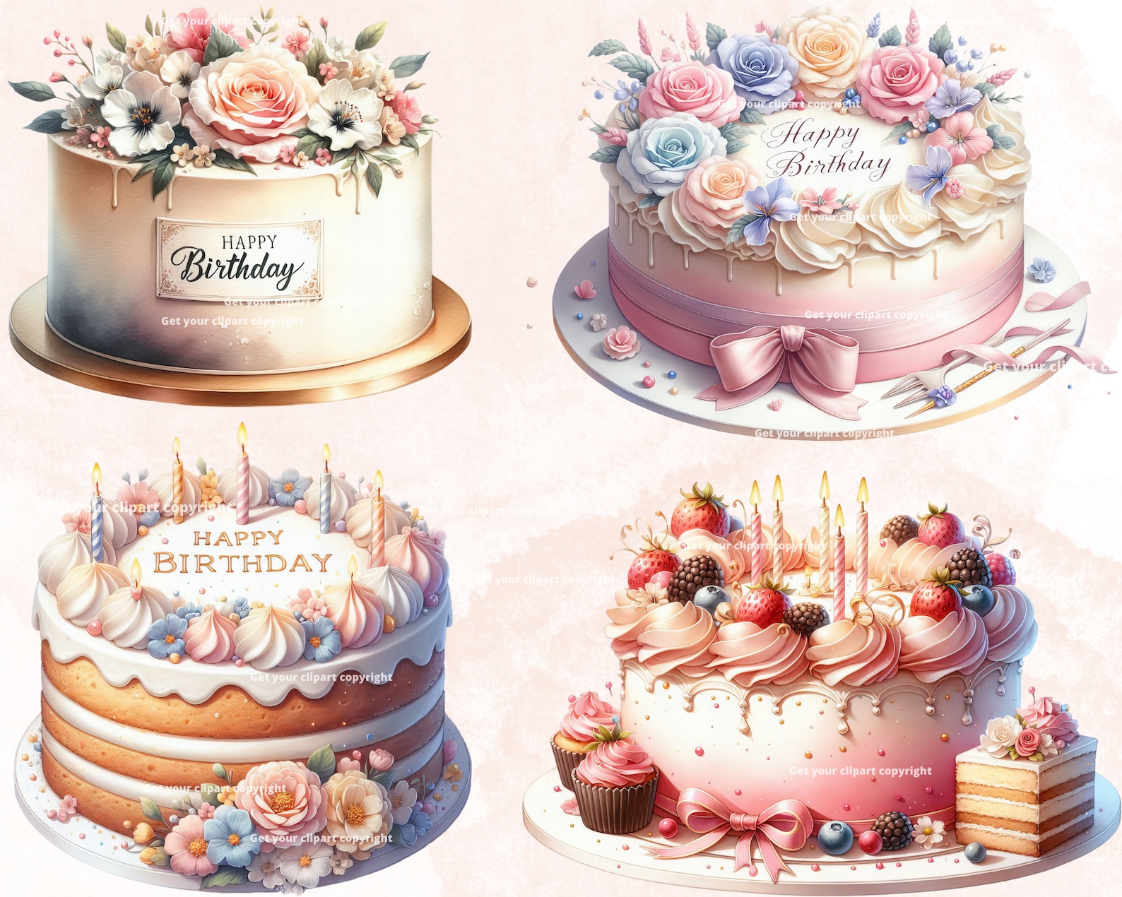 Birthday Cake Clipart Bundle, Happy Birthday Graphics, Cake Png Designs ...