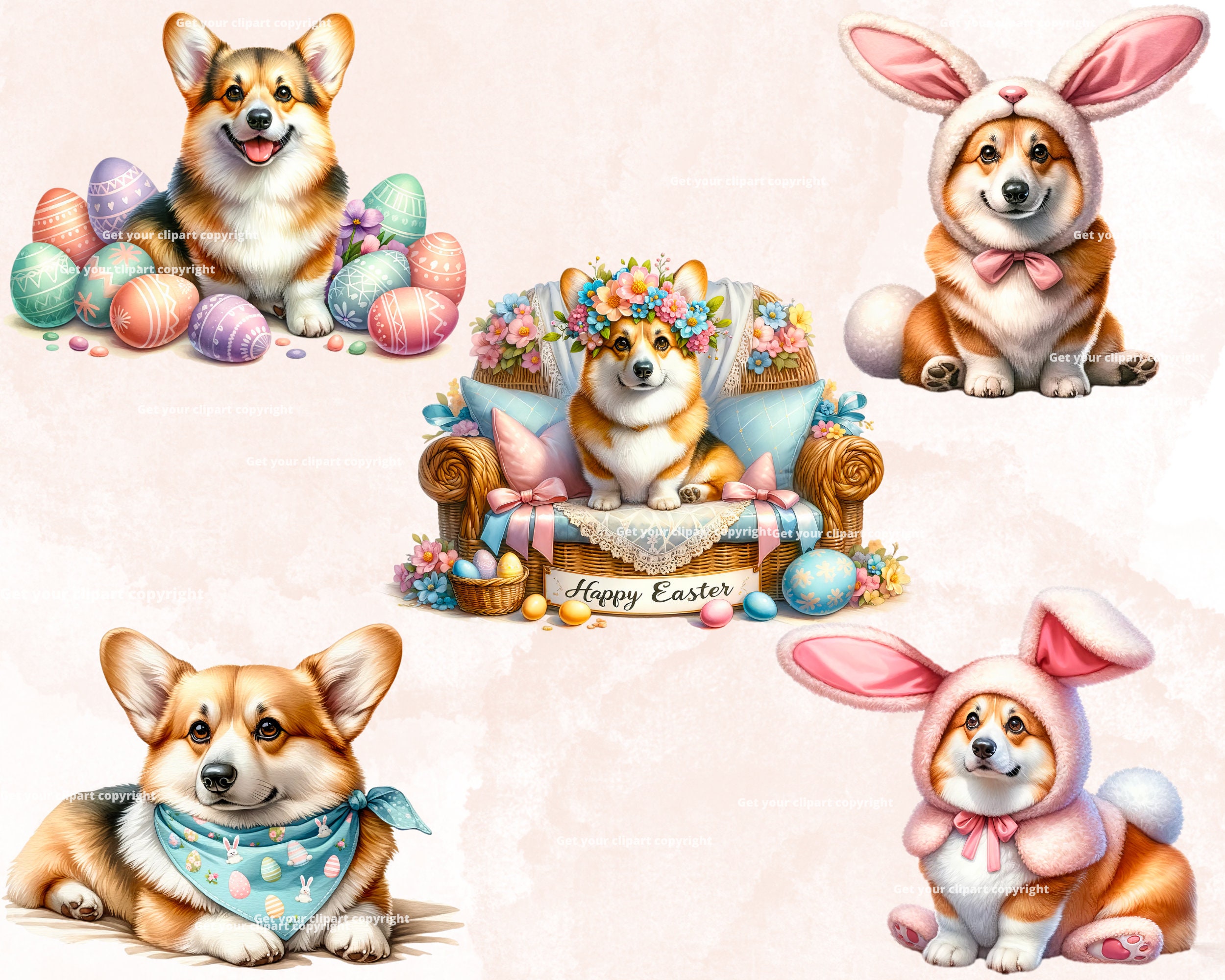 Easter Corgi Png Graphics, Easter Printable, Watercolor Dog Clipart ...