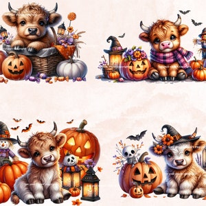 Halloween Baby Highland Cow Clipart Bundle, Highland Cow Clipart ...