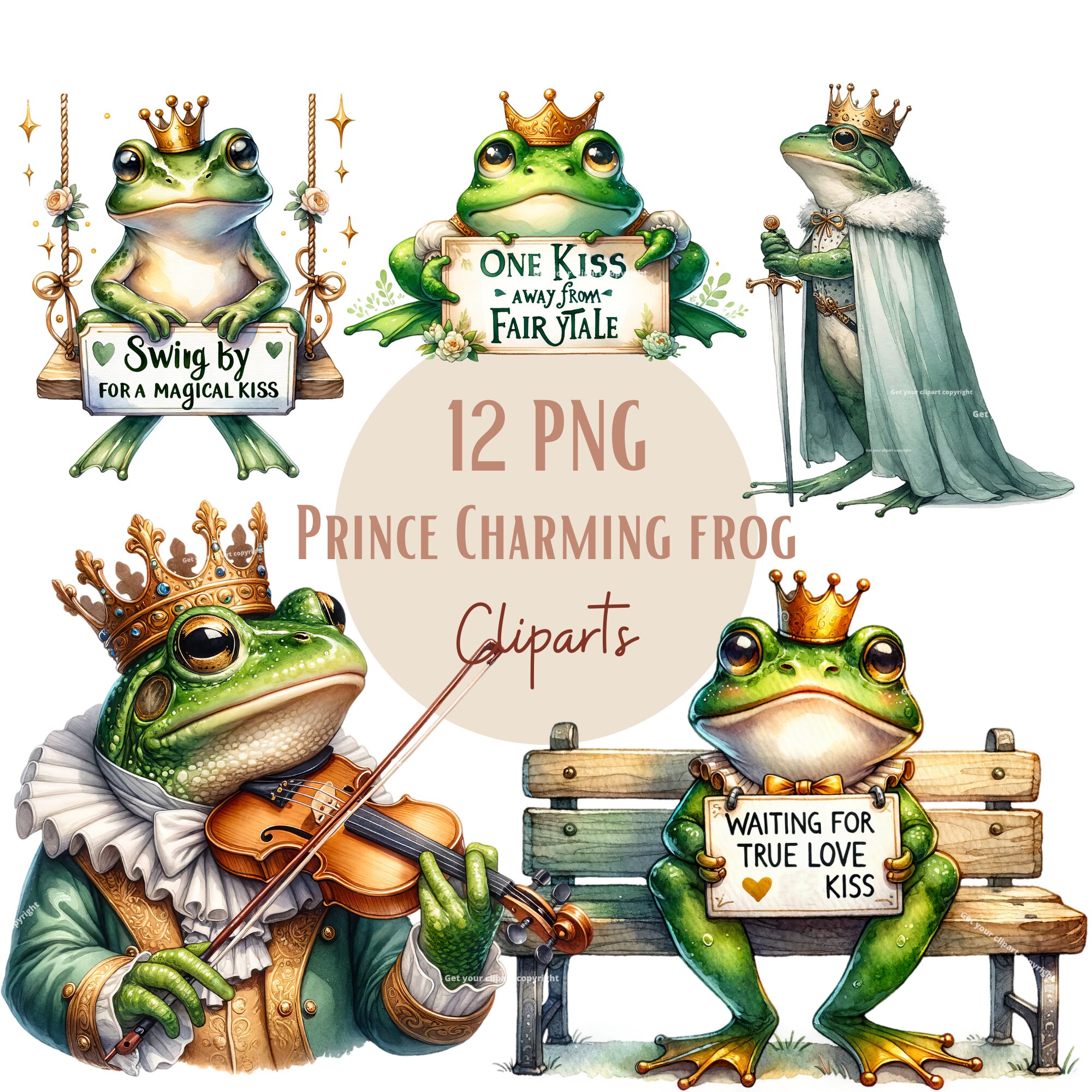 Prince Charming Frog Clipart Bundle, Frog PNG Graphics, Fairytale ...