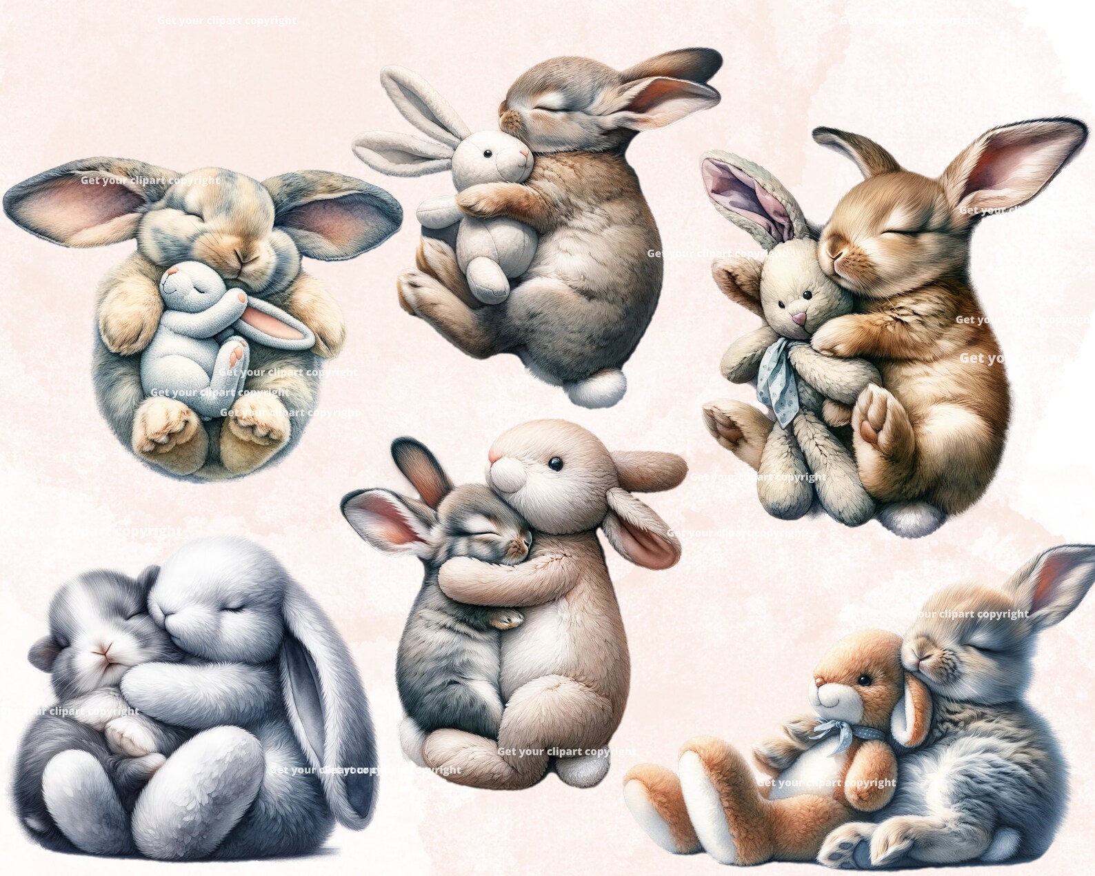 Cuddly Bunny Clipart Bundle, Cute Bunny Pngs, Spring Designs ...