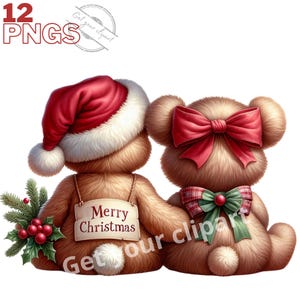 Christmas Teddy Bear Clipart Bundle, Watercolor Bear Ornaments, Festive ...
