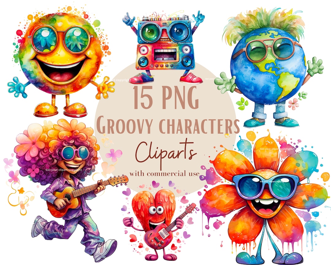 Groovy Character Clipart Bundle, Groovy Png Cliparts, Groovy Clipart ...