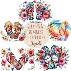 Summer Flip Flops Clipart Bundle, Summer Shoes, Beach Shoes Png, Summer ...
