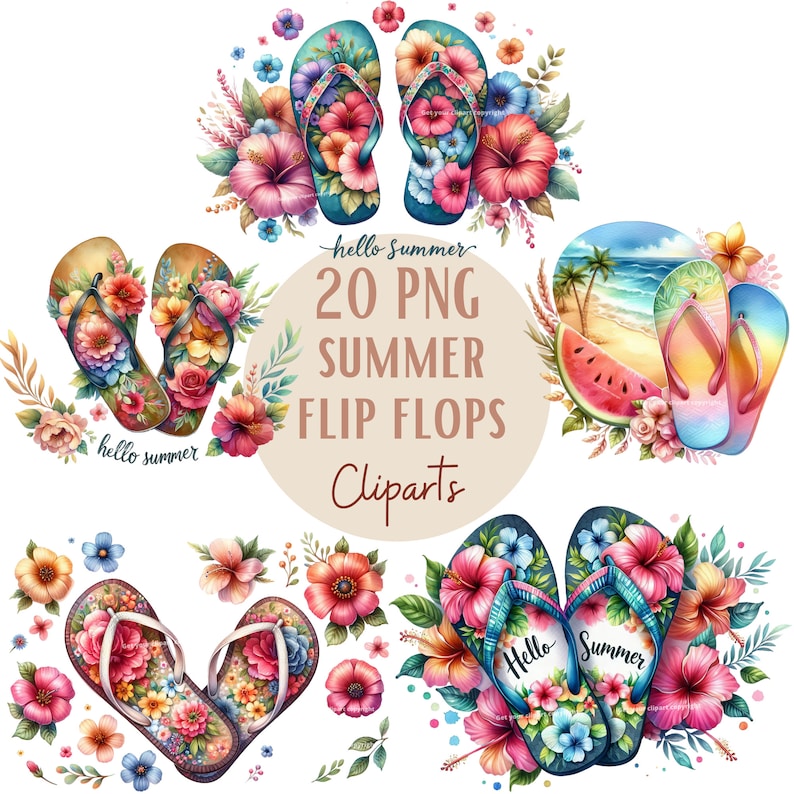 Summer Flip Flops Clipart Bundle, Summer Shoes, Beach Shoes Png, Summer ...