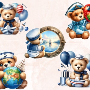 Nautical Teddy Bear Clipart, Nursery Graphics, Nautical Clipart, Teddy ...