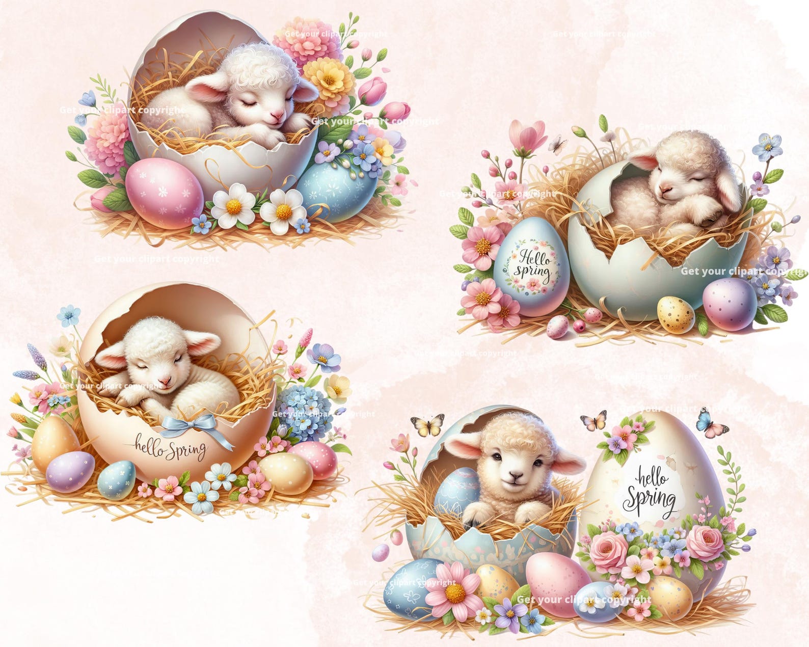 Spring Lamb Clipart Bundle, Easter Lamb Png Graphics, Easter ...