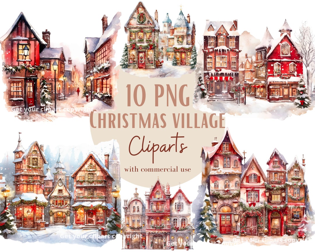 Christmas Village Clipart Bundle, Christmas Ornaments PNG, Watercolor ...