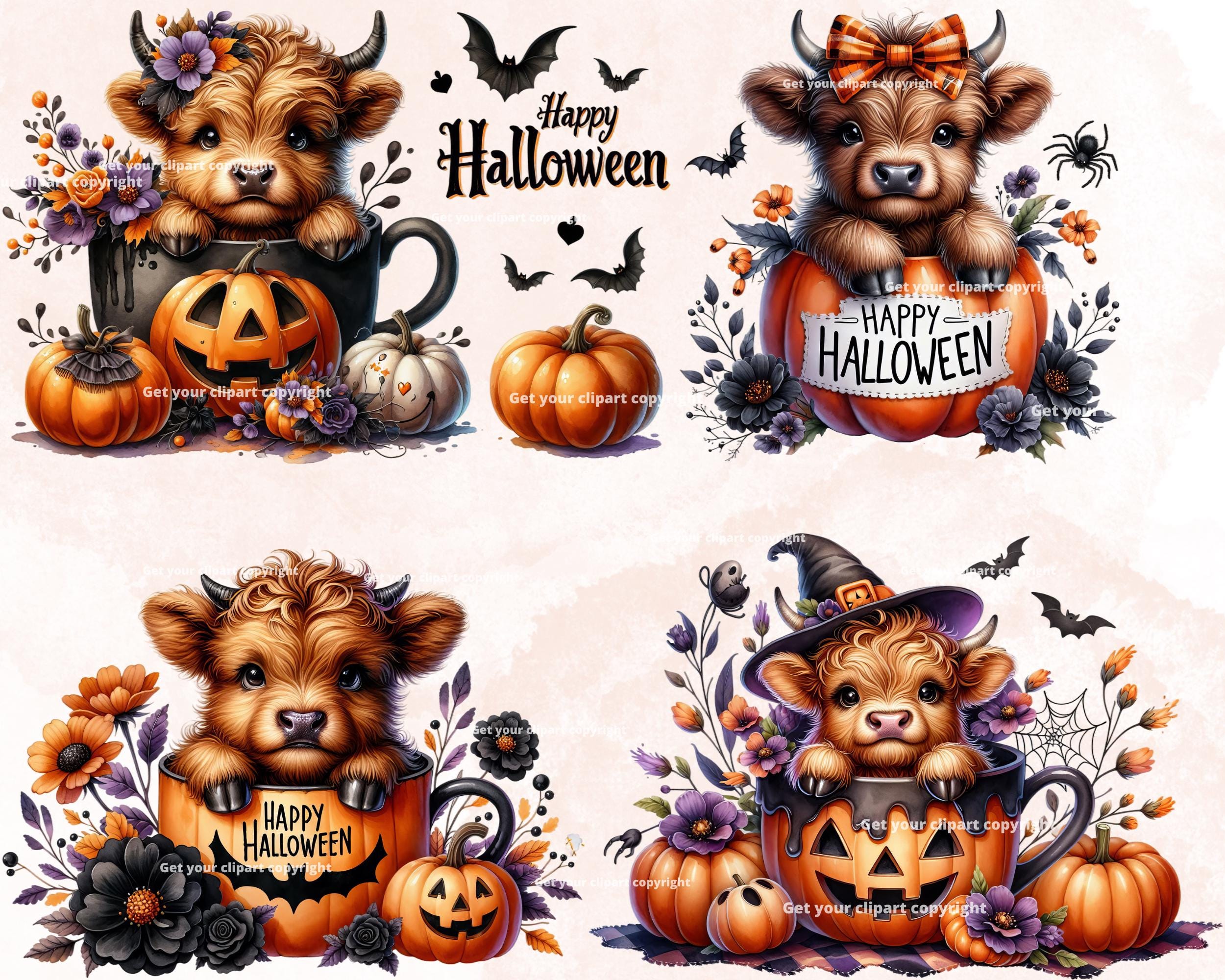 Halloween Baby Highland Cow Clipart Bundle, Highland Cow Clipart ...