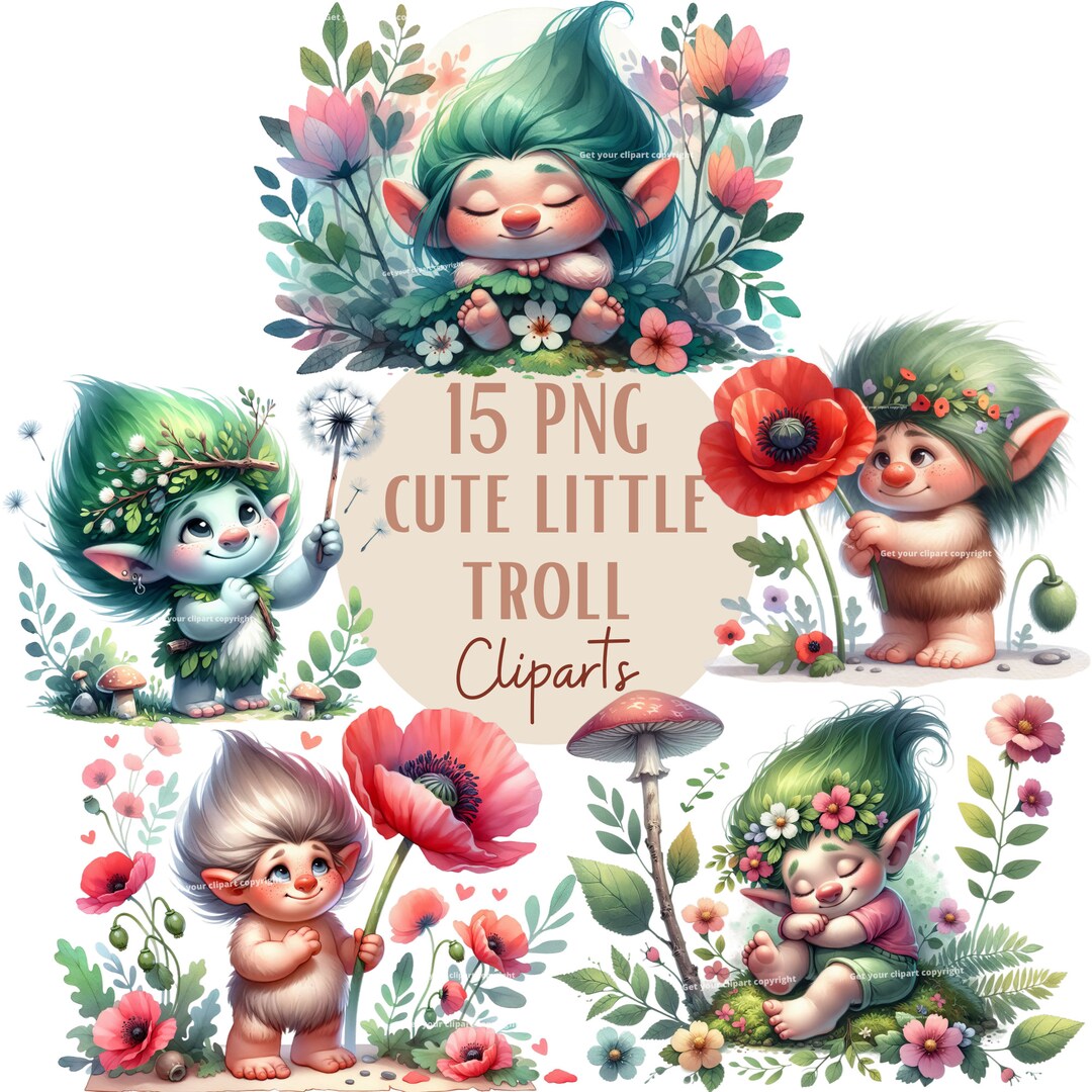 Cute Little Troll Clipart Bundle, Fantasy Clipart, Fantasy Graphics ...