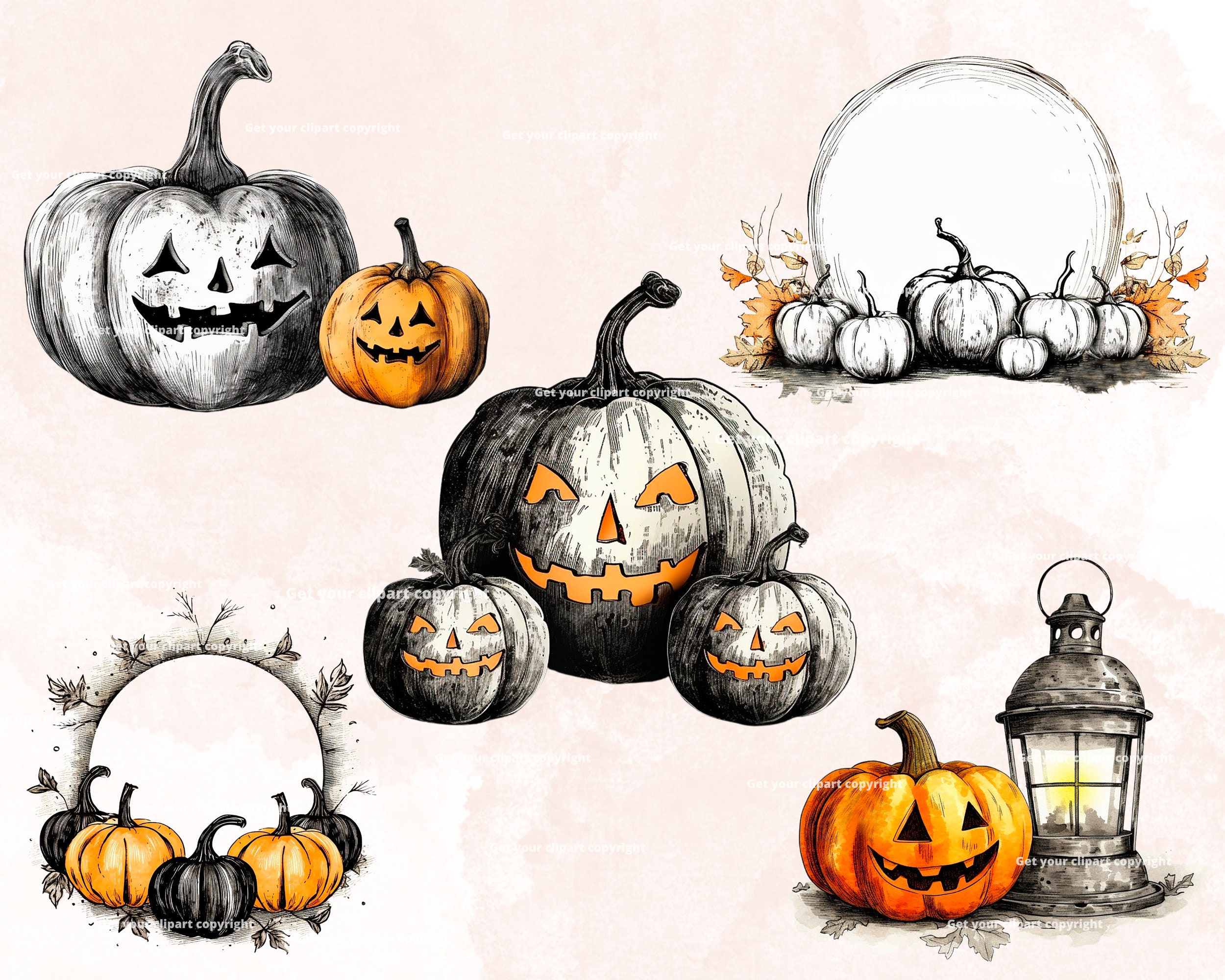 Original Pumpkin Clipart Bundle, Pumpkin Png Graphics, Halloween ...