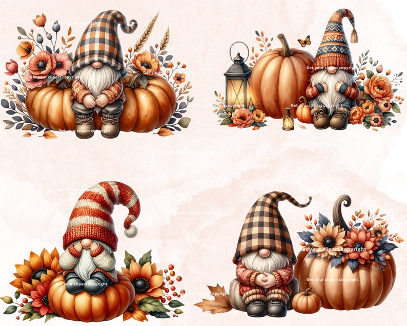 Fall Gnome and Pumpkin Clipart Bundle, Fall Scrapbooking, Gnome Png ...