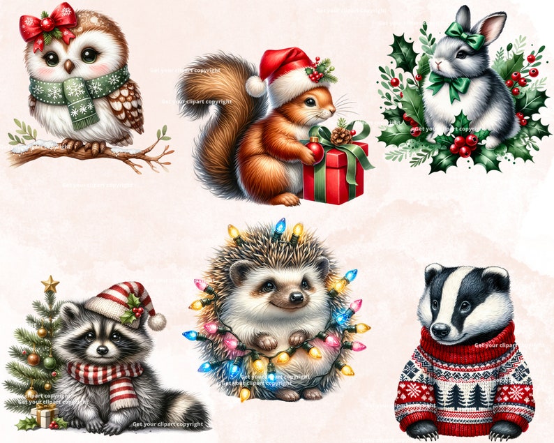 Christmas Woodland Animals Clipart Bundle, Woodland Graphics, Animals ...