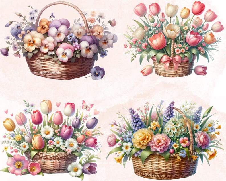 Spring Flowers Clipart Bundle, Watercolor Flowers Clipart, Spring Png ...