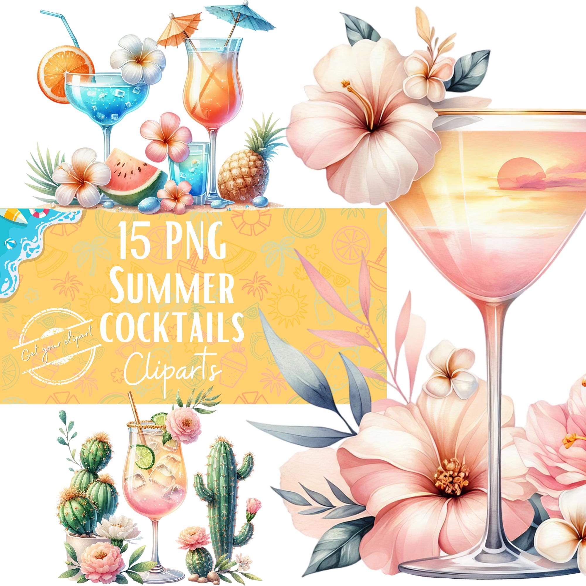 Tropical Cocktails Clipart Bundle, Tropical Drinks Png, Summer Drinks ...