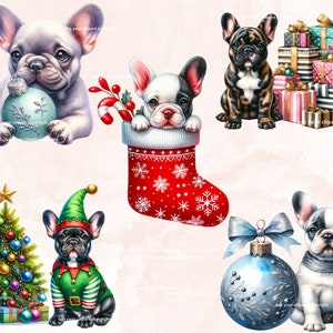 Christmas French Bulldog Png Graphics, Watercolor Dog Clipart, Set of ...