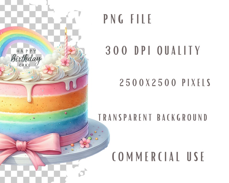 Rainbow Birthday Cake Clipart Bundle, Happy Birthday Graphics, Cake Png ...