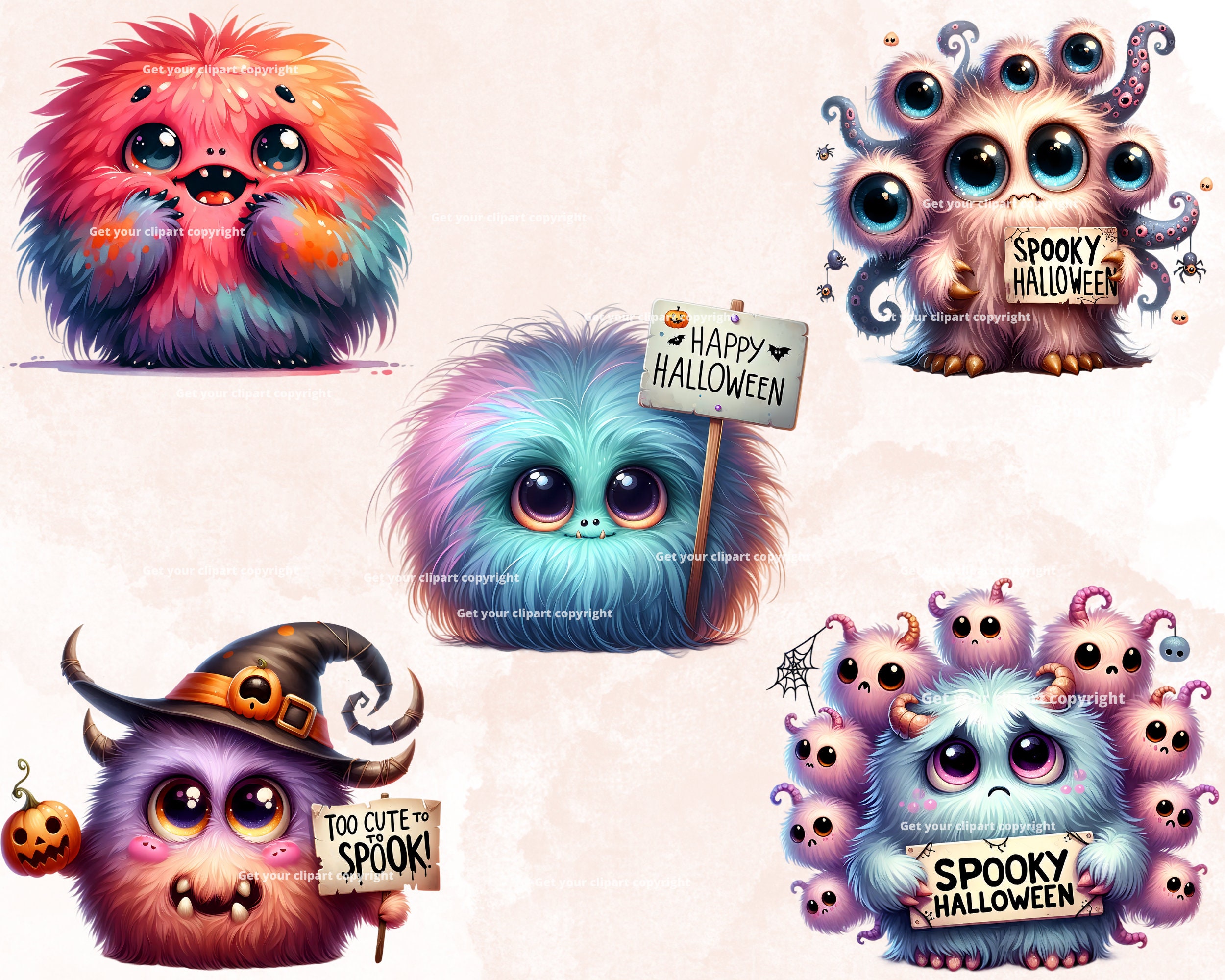 Cute Halloween Monster Clipart Bundle, Halloween Clipart, Halloween Png ...