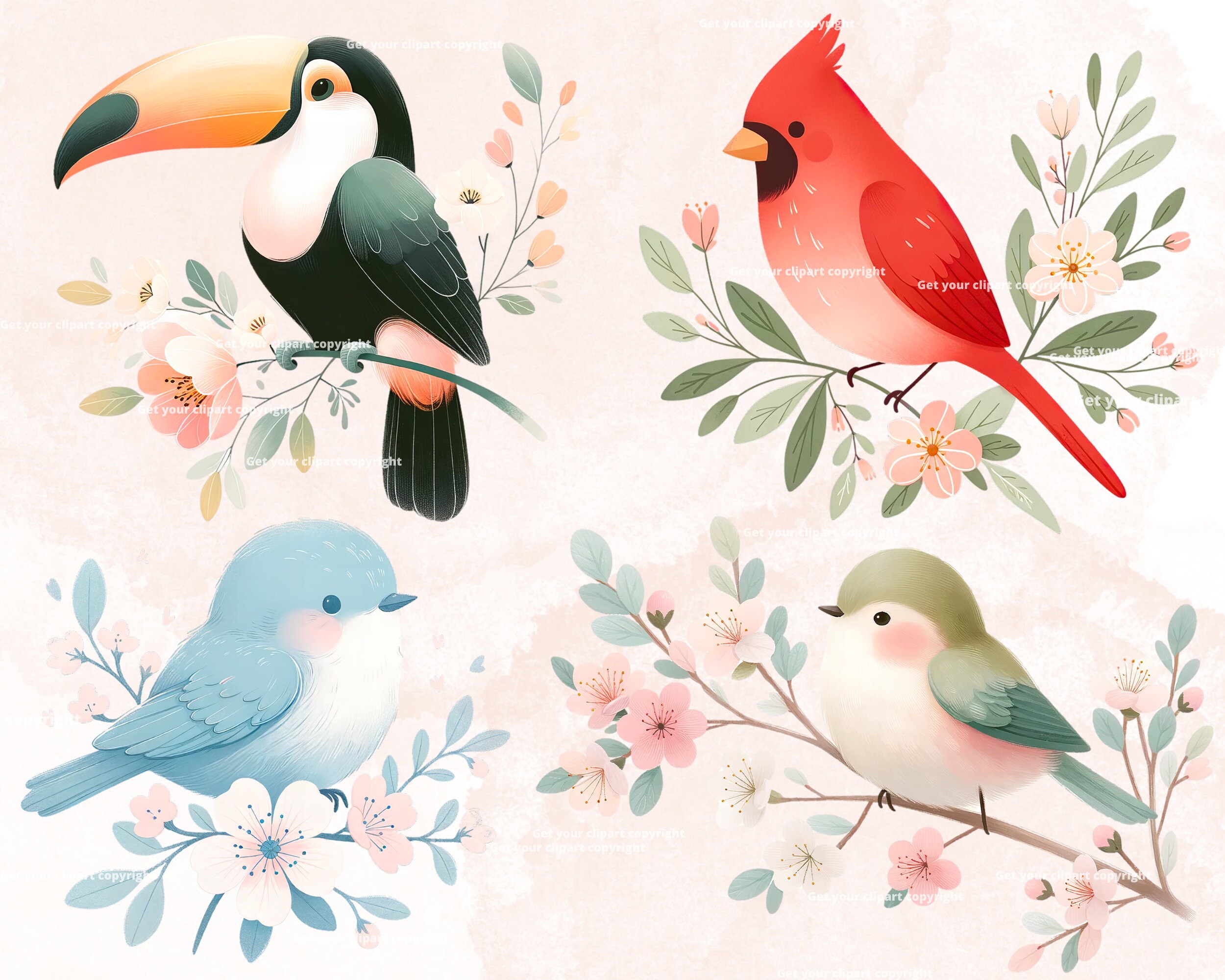 Lovely Birds Clipart Bundle, Spring Clipart, Cardinal Bird, Flamingo ...