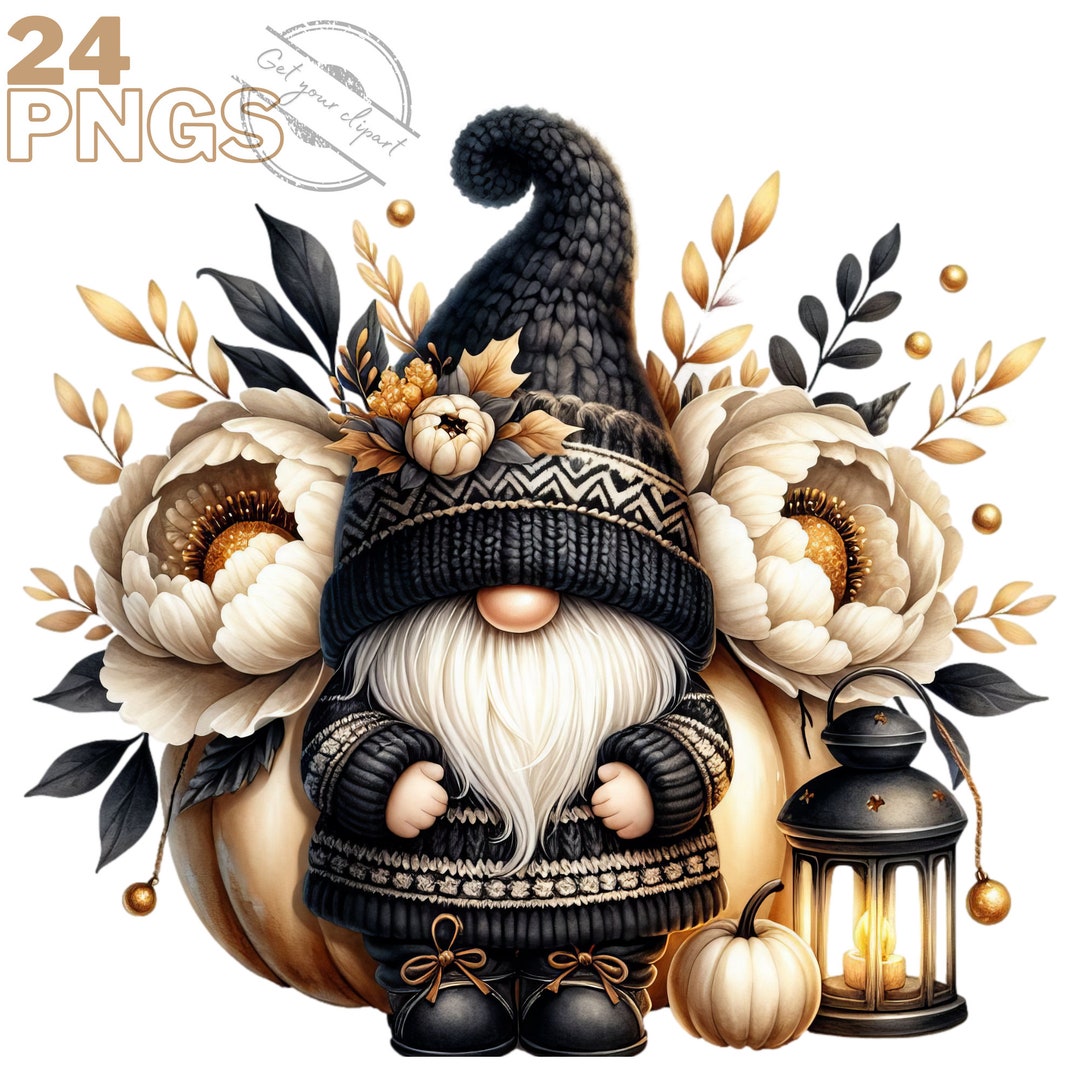 Black and Gold Gnome and Pumpkin Clipart Bundle, Fall Scrapbooking ...
