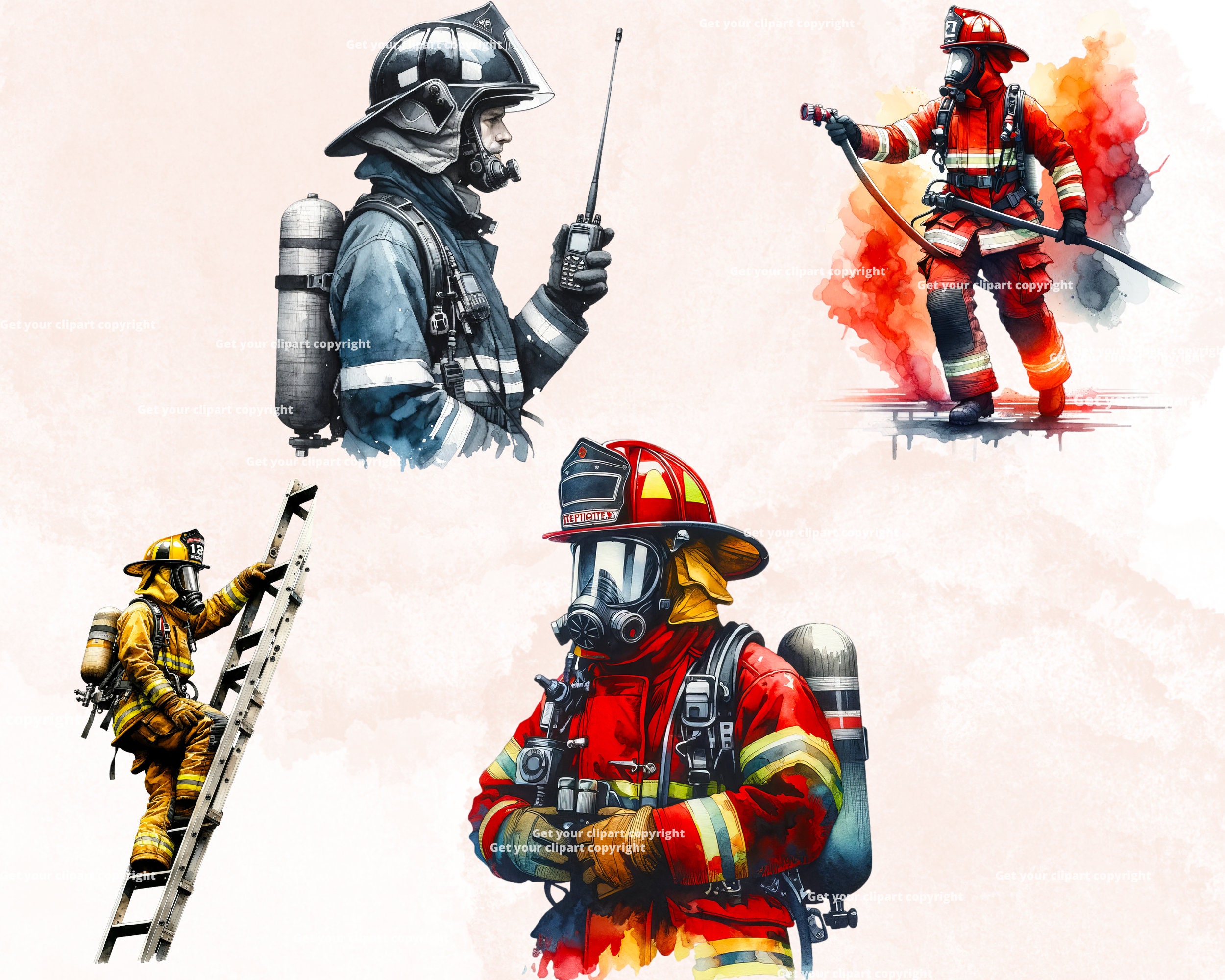 Firefighter Clipart Bundle, Watercolor Firefighter Graphics, With ...