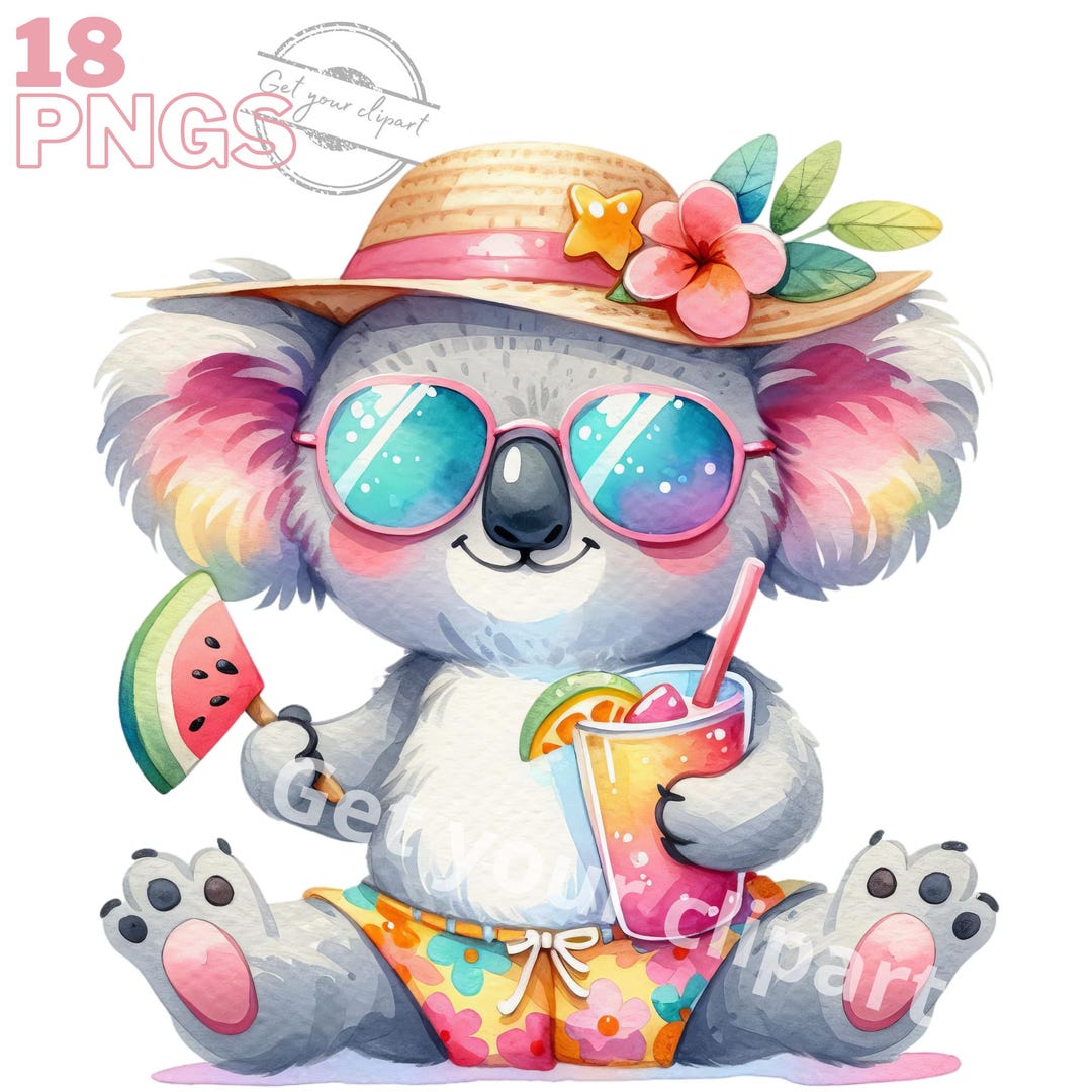 Summer Koala Clipart Bundle, Australia Graphics, Watercolor Koala Clip ...