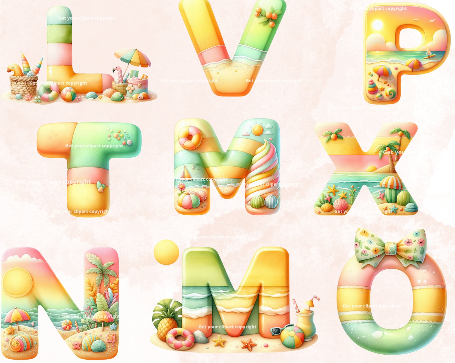 Summer Alphabet Clipart Bundle, Summer PNG Designs, Summer Clipart ...