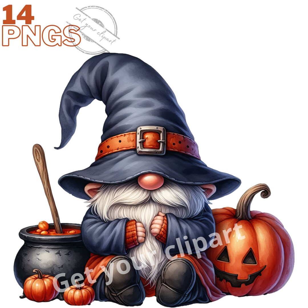 Halloween Gnome Clipart Bundle, Halloween Clipart, Halloween Png ...