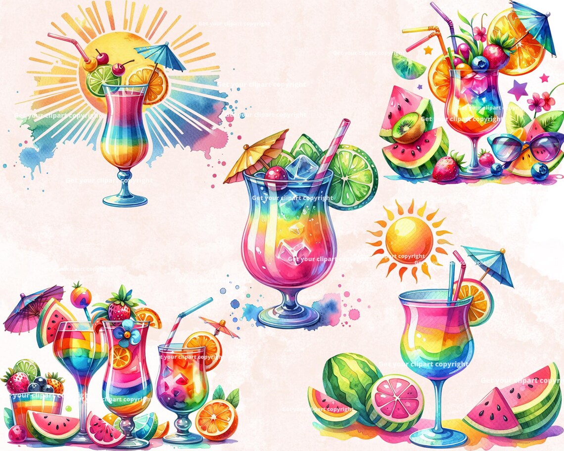 Tropical Cocktails Clipart Bundle, Tropical Drinks Png, Summer Drinks ...