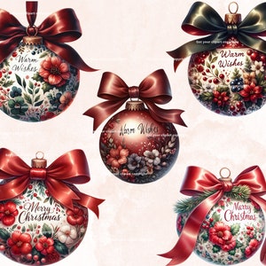 Floral Christmas Ball Clipart Bundle, Christmas Png Graphics, Christmas ...