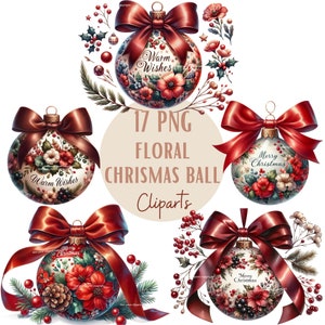 Floral Christmas Ball Clipart Bundle, Christmas Png Graphics, Christmas ...