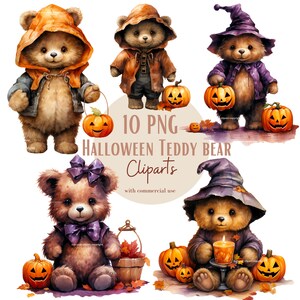 Halloween Teddy Bear Clipart Bundle, Cute Halloween Clipart, Fall ...