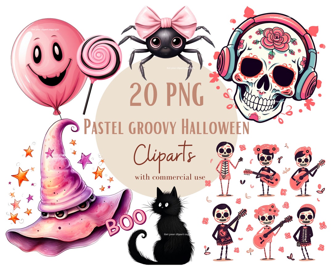 Pastel Halloween Clipart Bundle, Groovy Autumn Clipart Bundle, Groovy ...