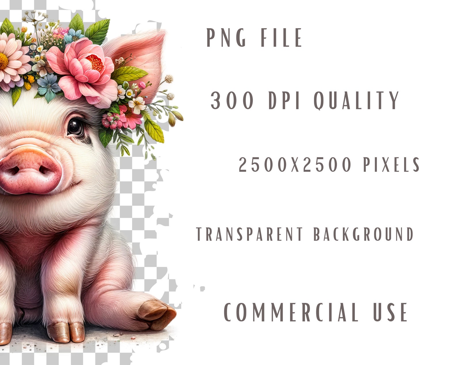 Floral Pig Clipart Bundle, Cute Pig, Farm Animal Clipart, Spring ...