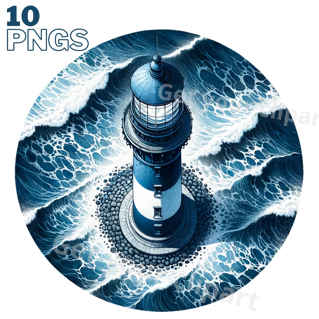 Navy Blue Lighthouse Clipart Bundle, Nautical Graphics, Set of 10 ...