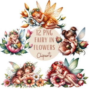 Fairy in Flowers Clipart Bundle, Fantasy Clipart Bundle, Floral Fairy ...
