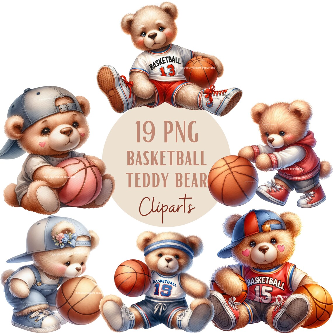Basketball Teddy Bear Clipart Bundle, Nursery Graphics, Basketball ...