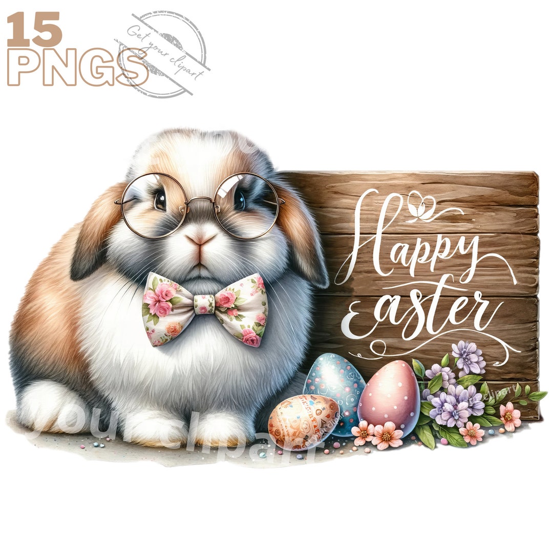 Easter Bunny With Glasses Clipart Bundle, Easter Clipart, Easter Png ...