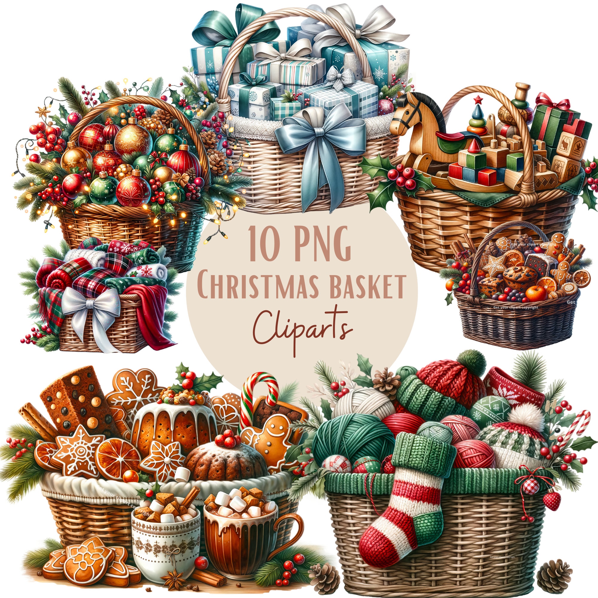 Christmas Gift Basket Cliparts Bundle, Graphics for Christmas Ornaments ...